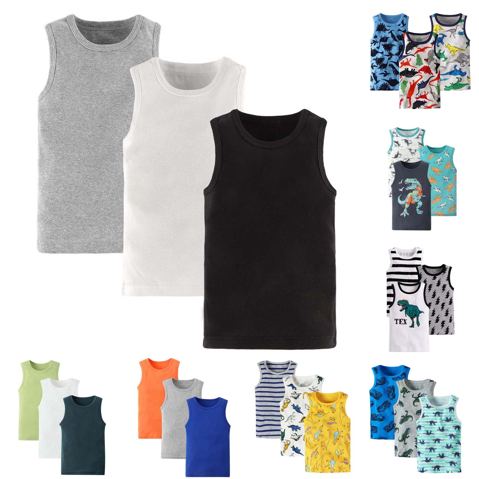 3 Pack Kids Vest Tops Crew Neck Sleeveless T-Shirt Animal Print Tank ...