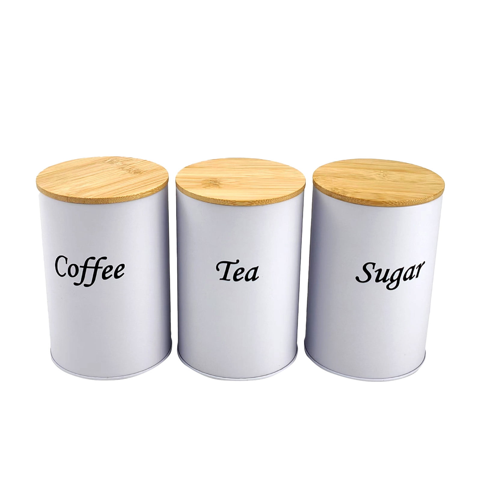 3 Pack Kitchen Canisters with Bamboo Lids，Airtight Metal Canister Set ...