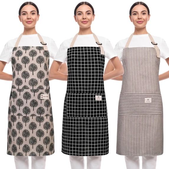 3 Pack Kitchen Cooking Aprons, Cotton Polyester Apron with 2 Pockets ...