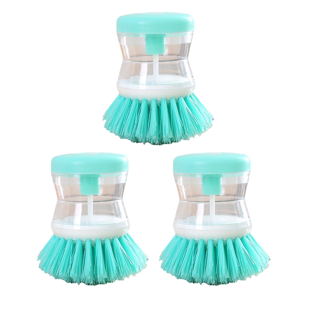 3 Pack Kitchen Dish Brush Bamboo Handle Dish Scrubber Built-in Scraper ...