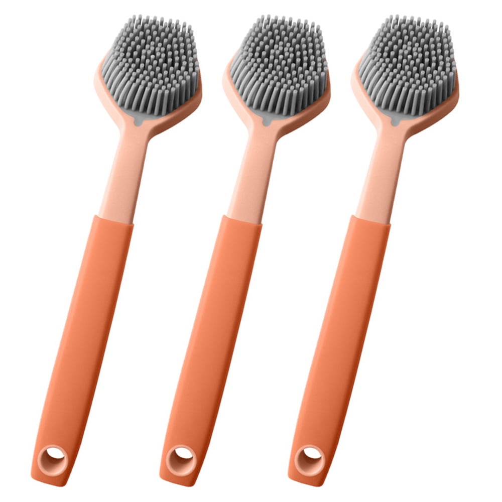 3 Pack Kitchen Dish Brush Bamboo Handle Dish Scrubber Built-in Scraper ...