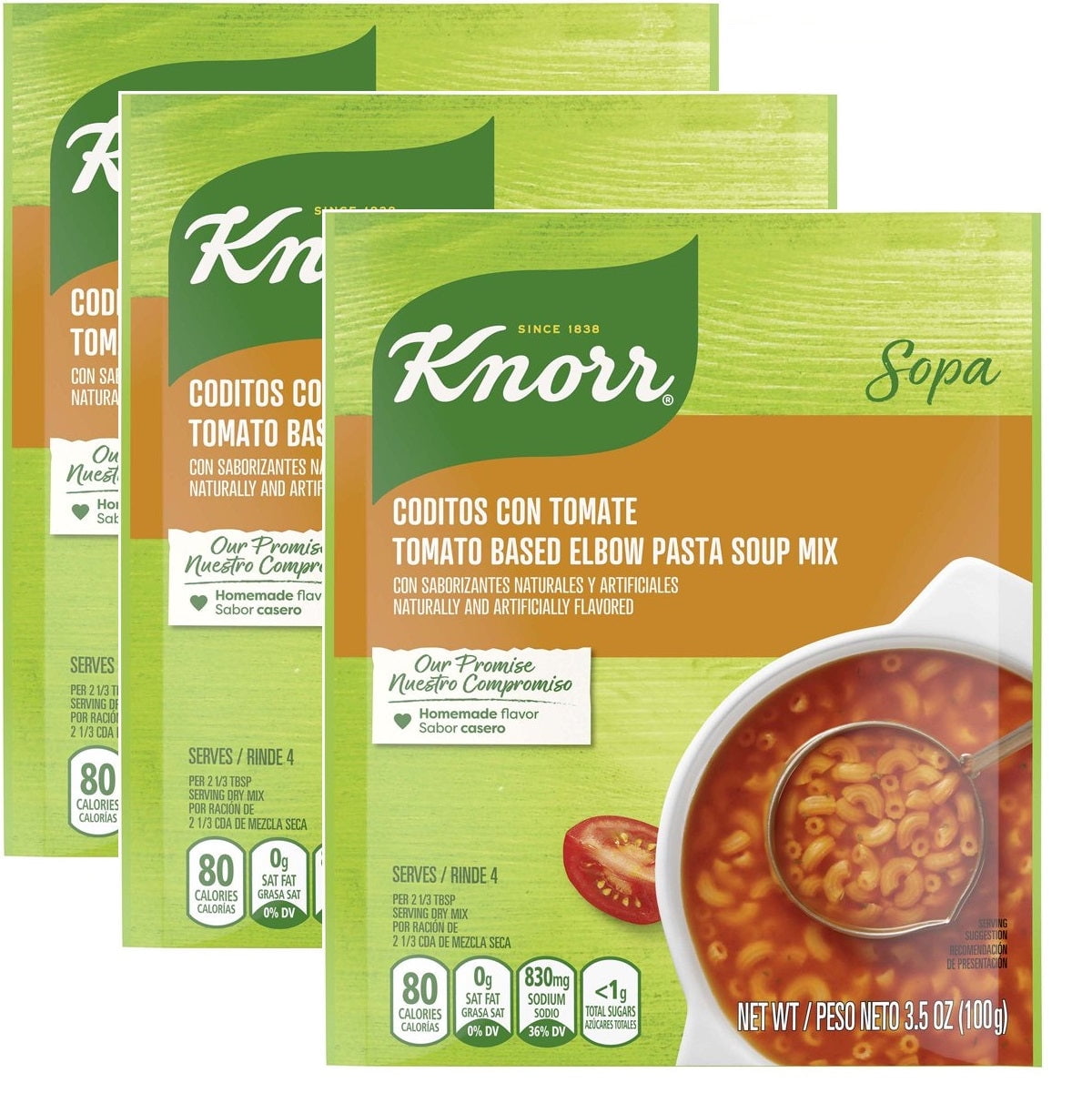 Pack of 3 Knorr Sopa/Pasta Soup Mix Tomato Based Noodle Soup 3.5 Oz ...