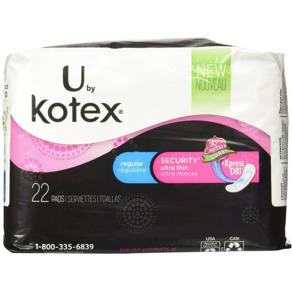 U by Kotex Ultra Thin Regular Pads, 22 ct, Unscented, 9 Hour Protection ...
