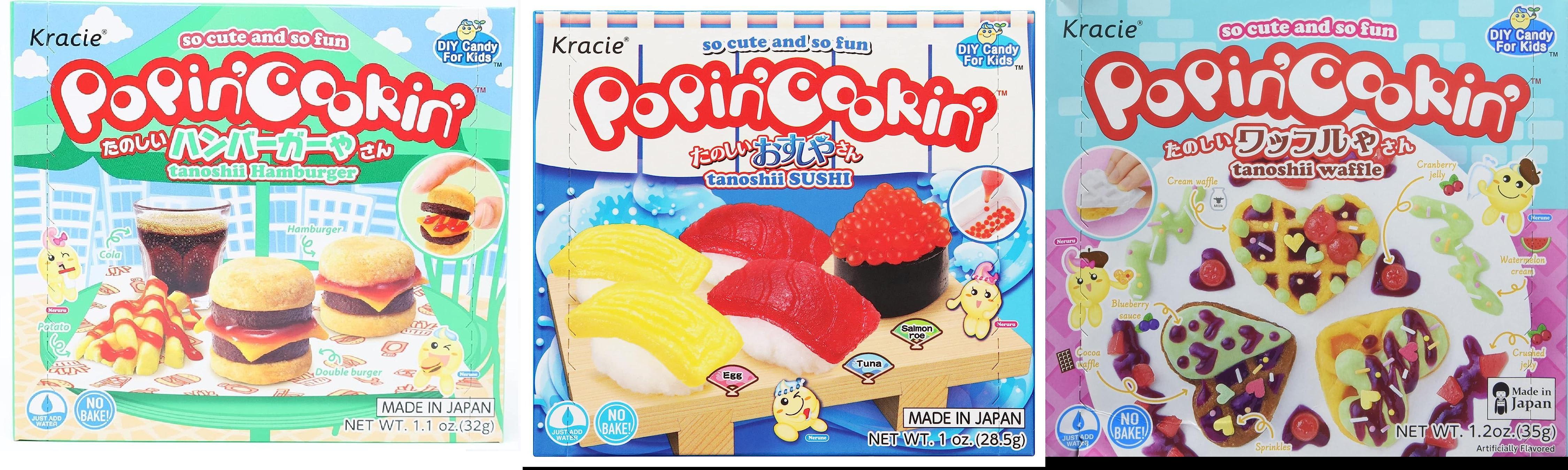 3 Pack Kracie Popin Cookin DIY Candy Kit, 3 Mixed Flavor (Hamburger,Sushi,Waffle) Plus NineChef ...