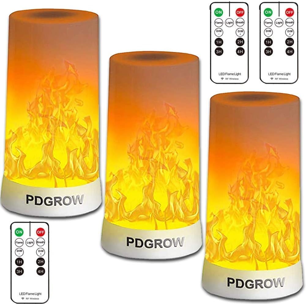 3 Pack LED Flame Lights with Remote Timer, 4 Modes USB Rechargeable ...