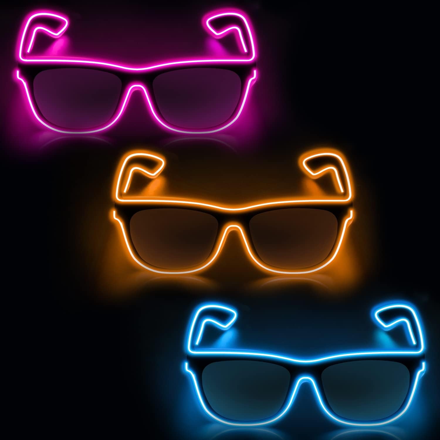 3-Pack LED Light-Up Glasses - Glow in the Dark Party Accessories for ...