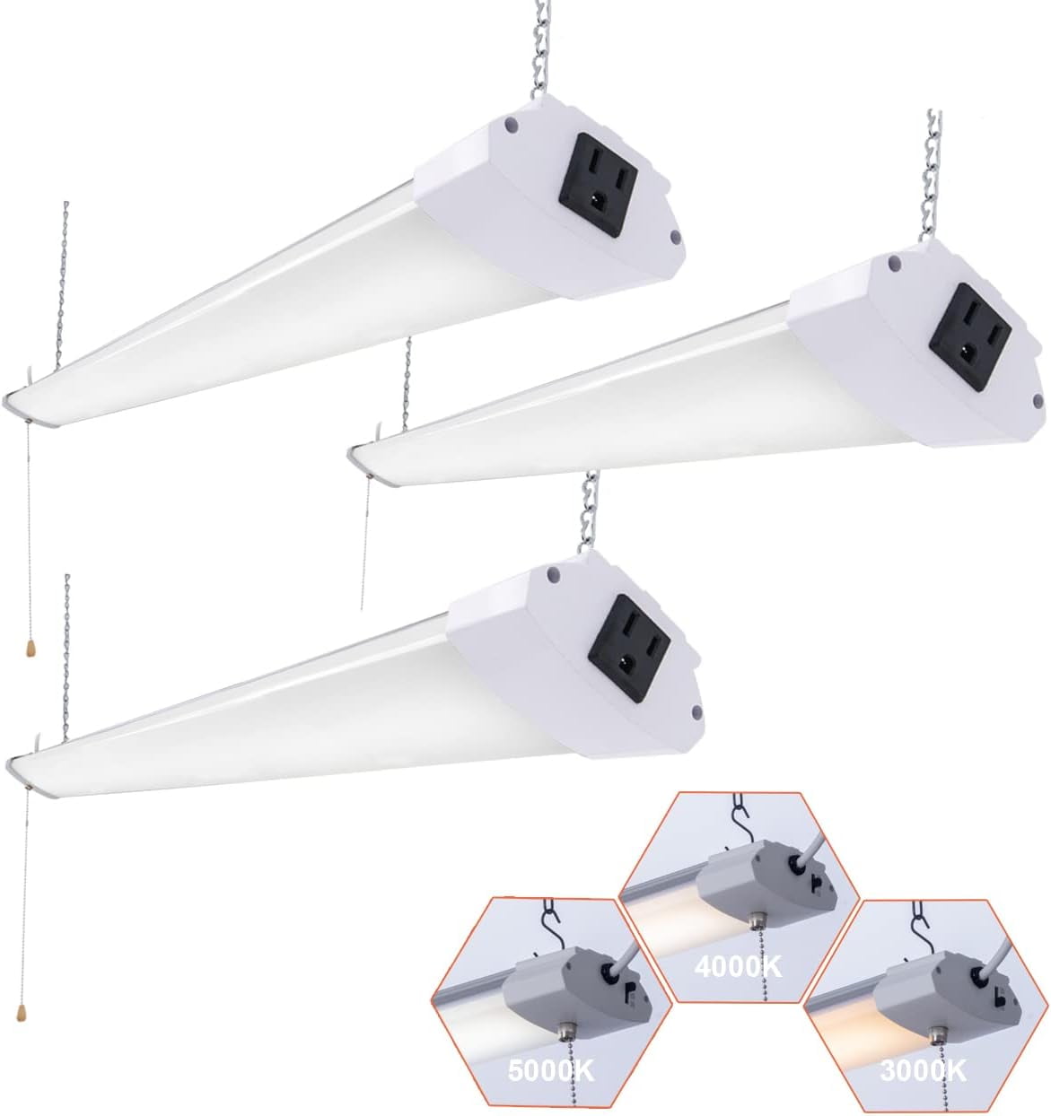 3 Pack LED Shop Light 4FT 48W Linkable Utility Integrated Ceiling ...