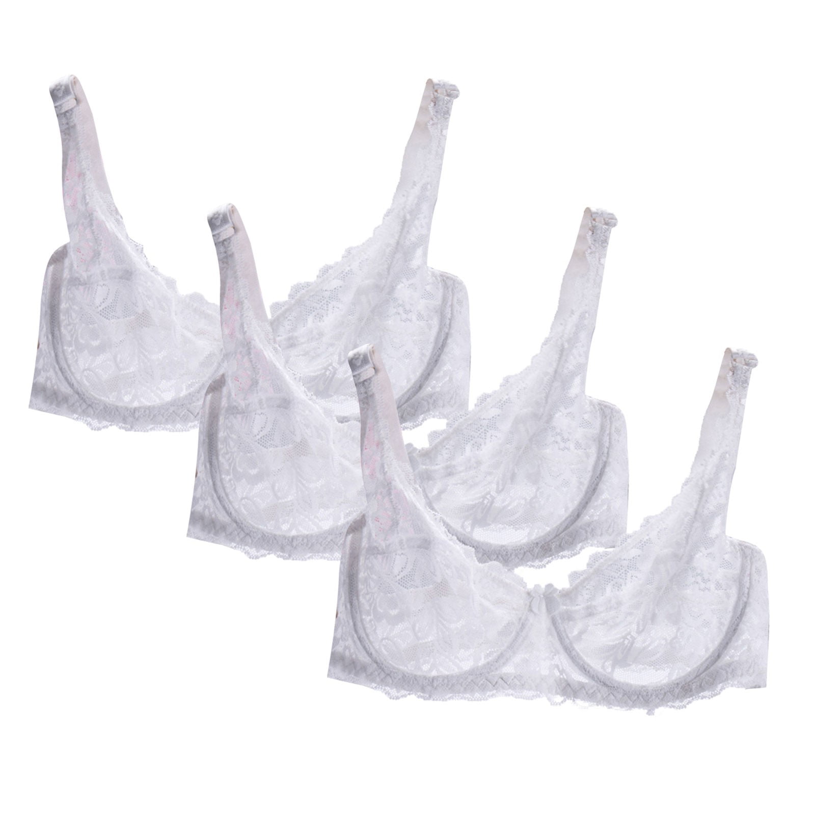 3 Pack Lace Bralettes for Women Adjustable Thin Strap V Neck Hook Eye ...