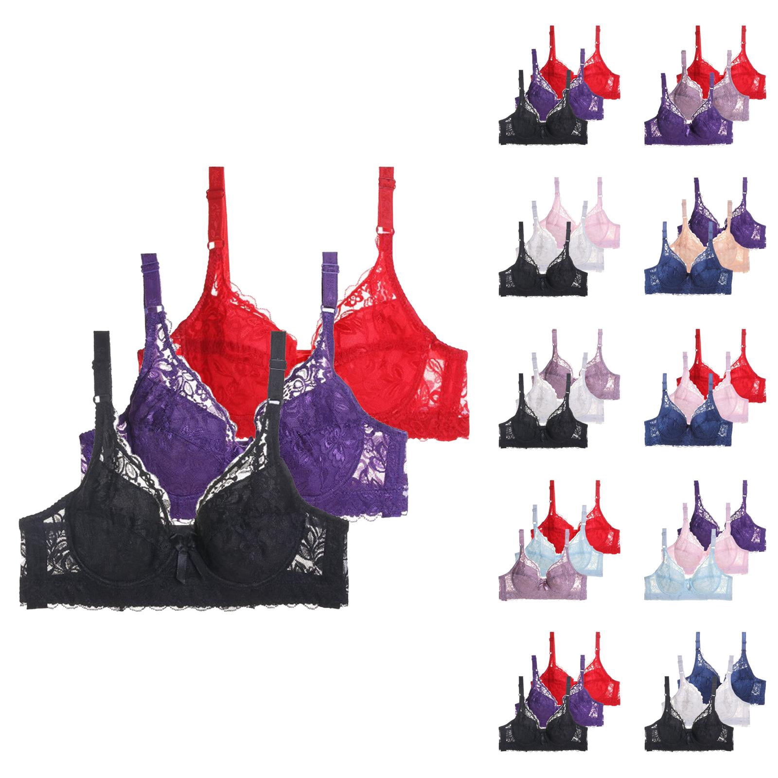 3 Pack Lace Bras for Women Adjustable Strap Racerback Push Up Underwire ...