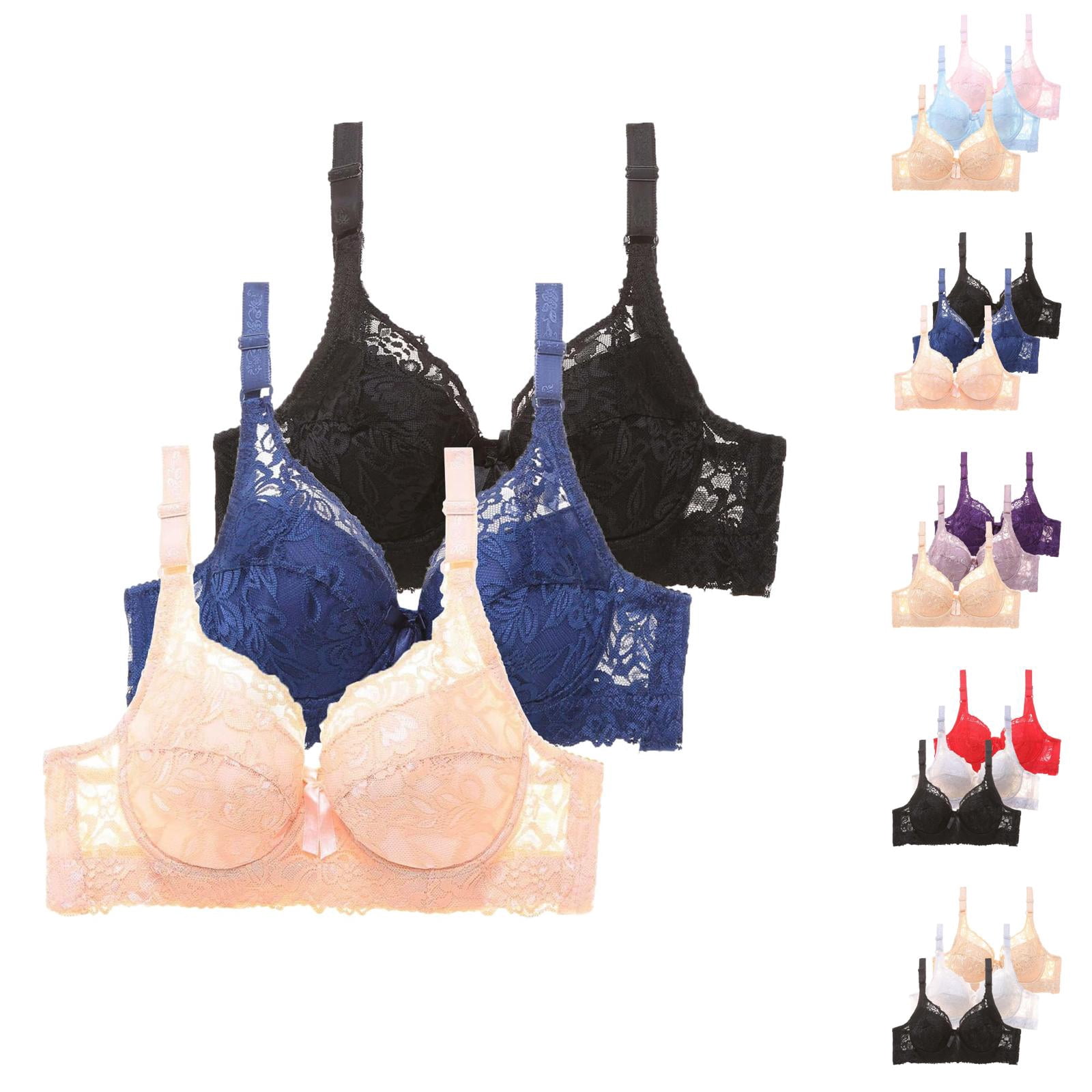 3 Pack Lace Bras for Women Adjustable Strap Racerback Underwire Push Up ...