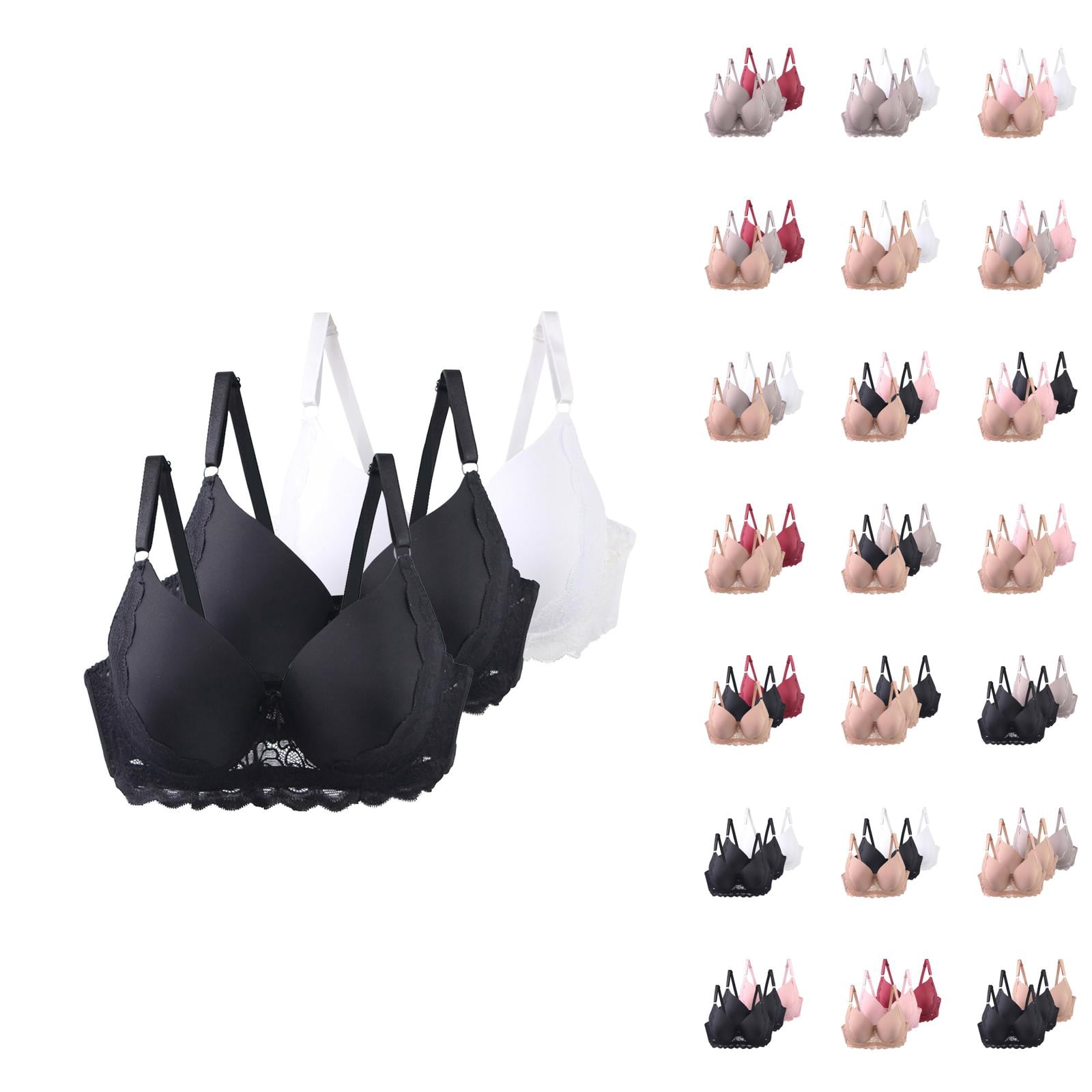 3 Pack Lace Bras for Women Comfortable Semi Sheer Adjustable Strap ...