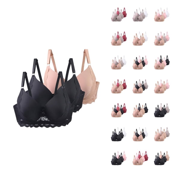 3 Pack Lace Bras for Women Comfortable Semi Sheer Adjustable Strap ...