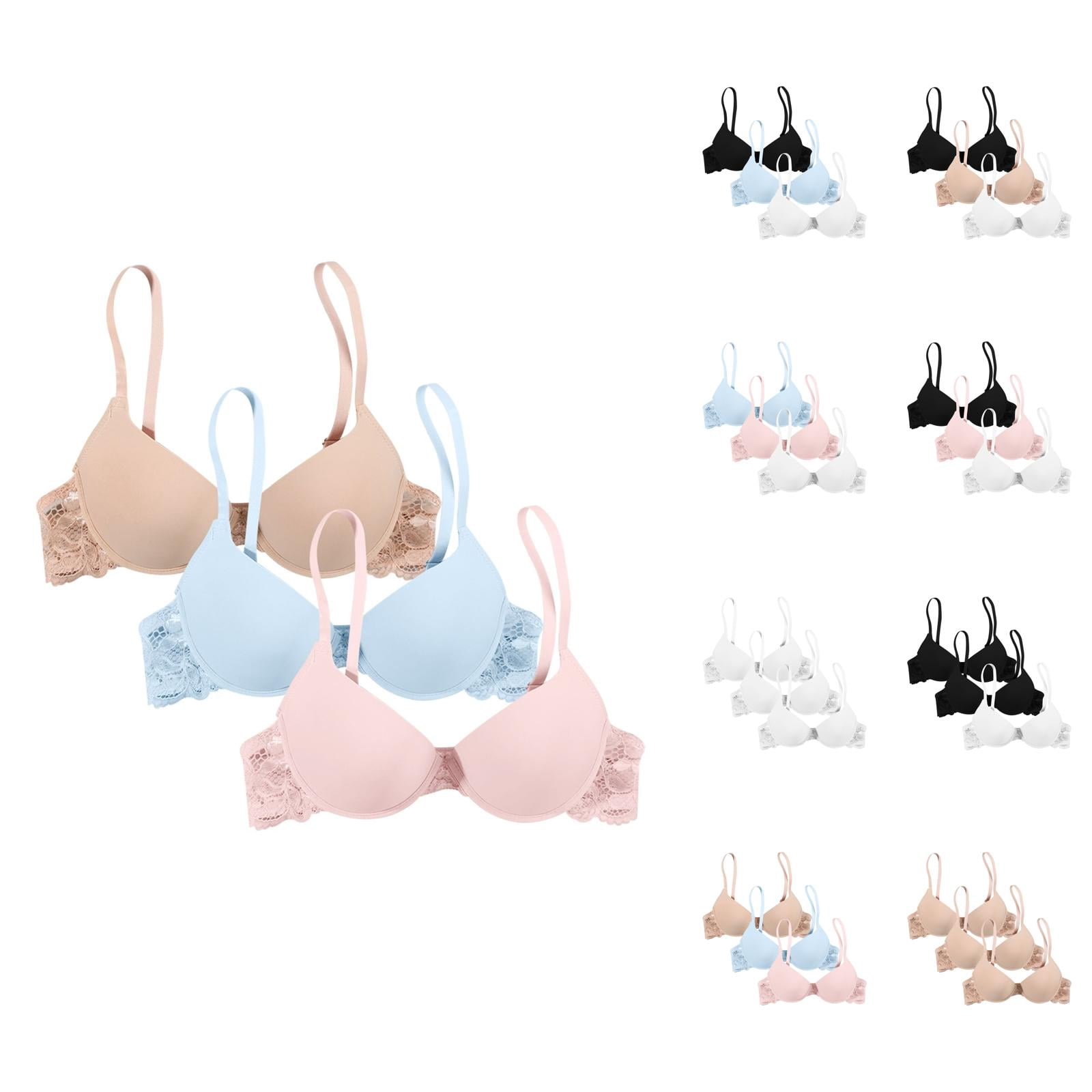 3 Pack Lace Bras for Women Fashion Comfortable Smooth Finish Semi Sheer ...