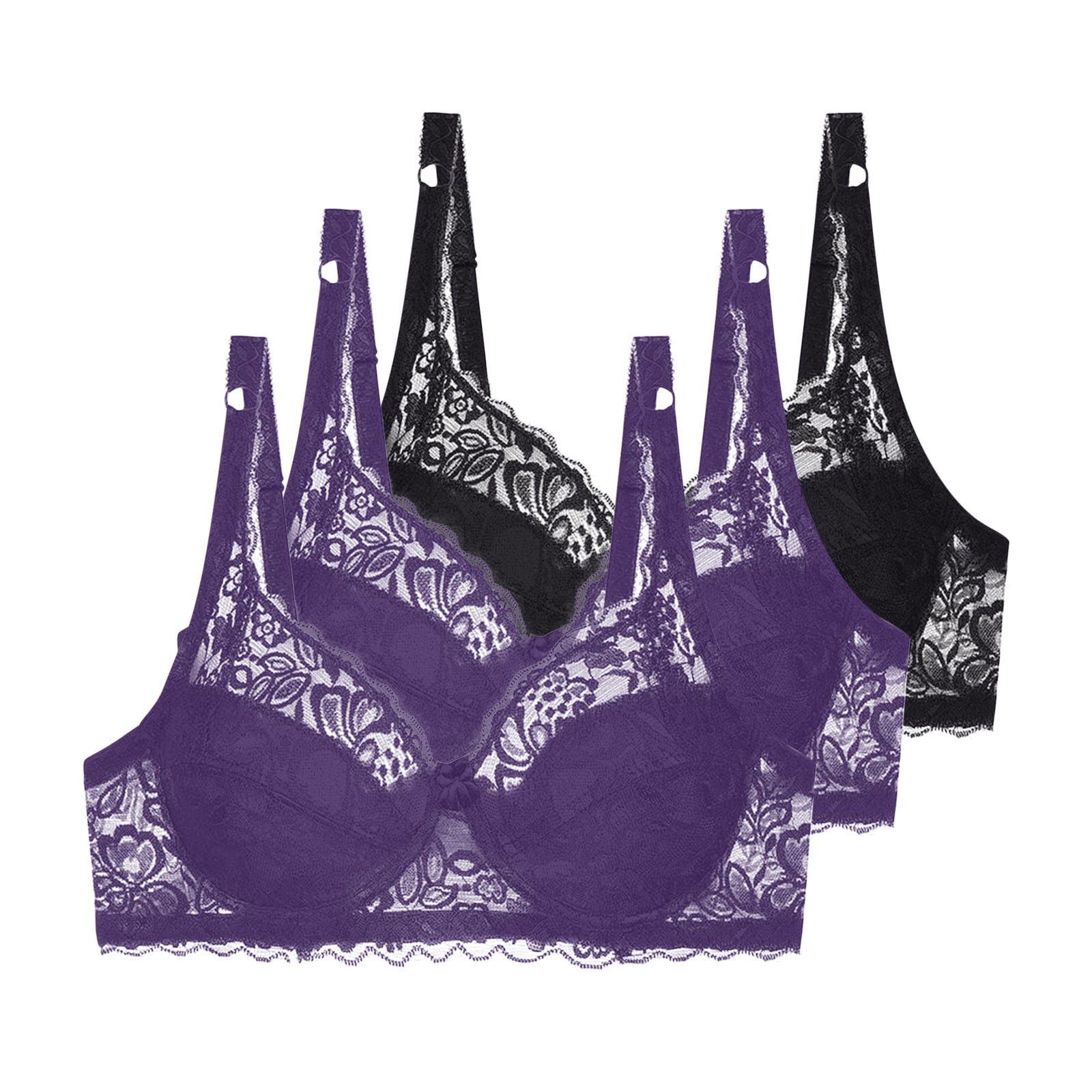 3 Pack Lace Bras for Women Full Coverage Push Up Everyday Bra with High ...