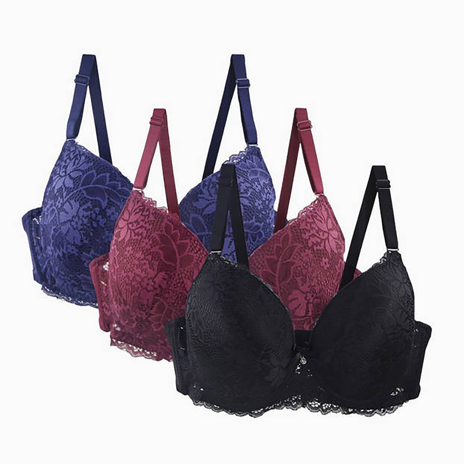 3 Pack Lace Bras for Women Seamless Embroidery Adjustable Strap Push Up ...
