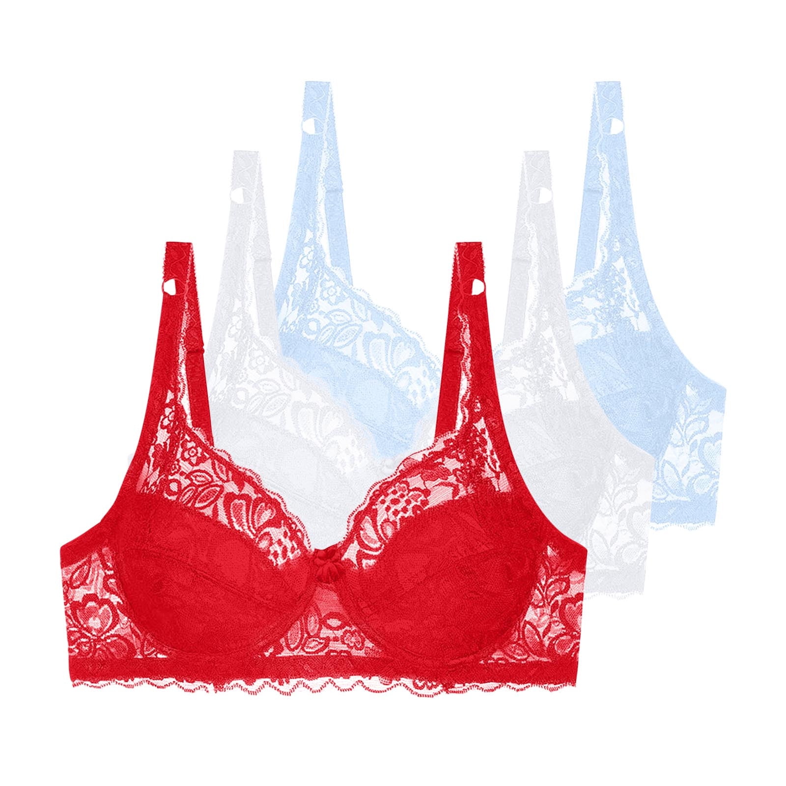 3 Pack Lace Bras for Women Underwire Unpadded Bralettes Full Coverage ...