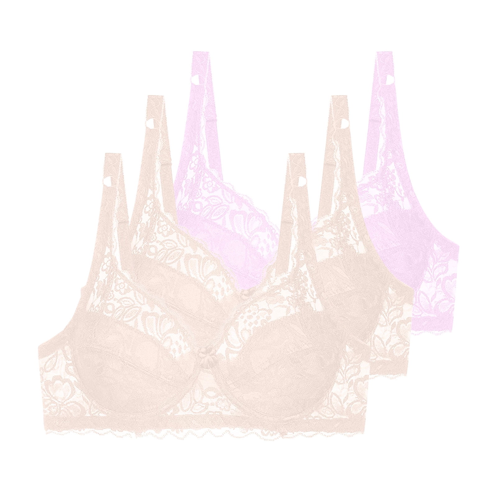 3 Pack Lace Bras for Women Underwire Unpadded Bralettes Full Coverage ...