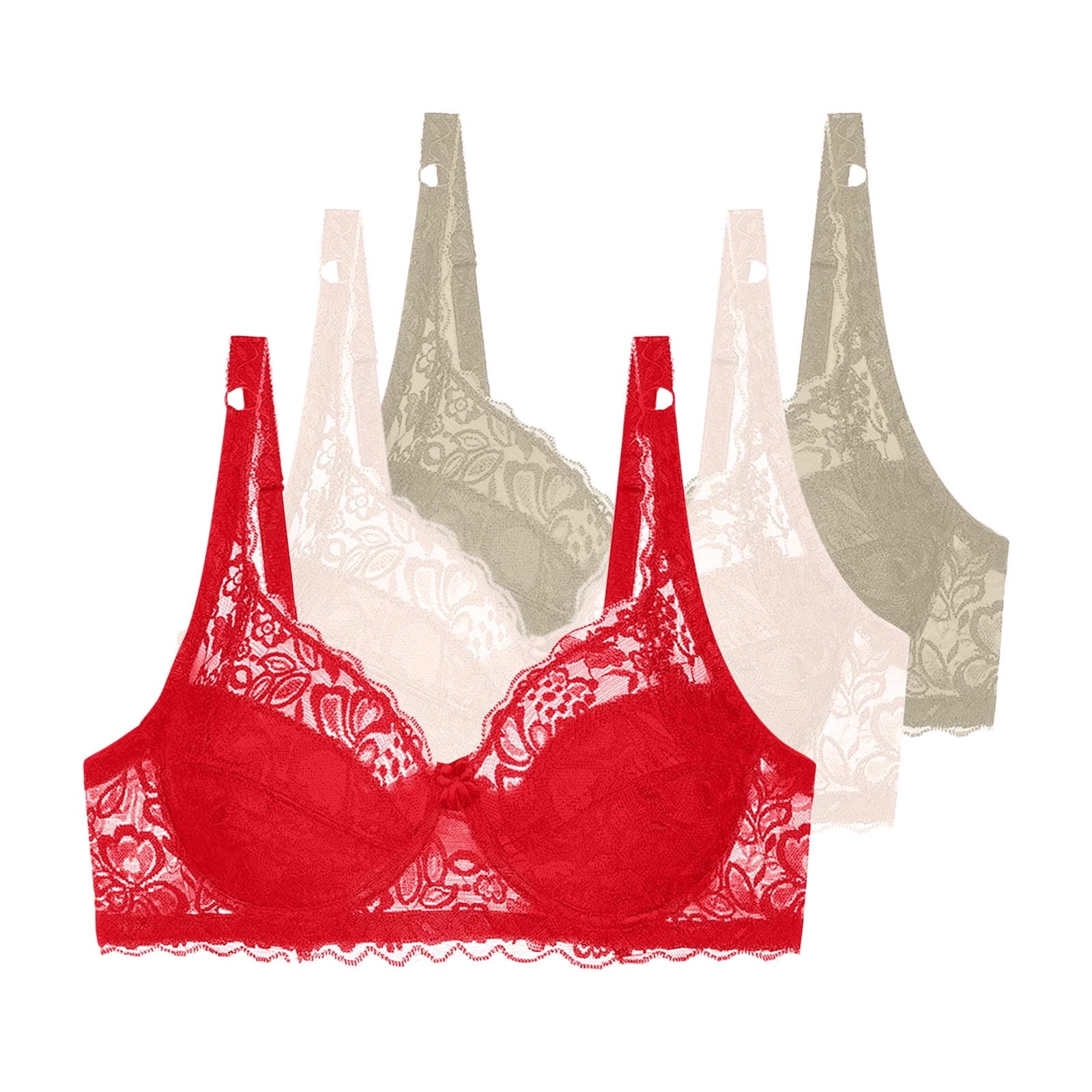 3 Pack Lace Bras for Women Underwire Unpadded Bralettes Full Coverage ...