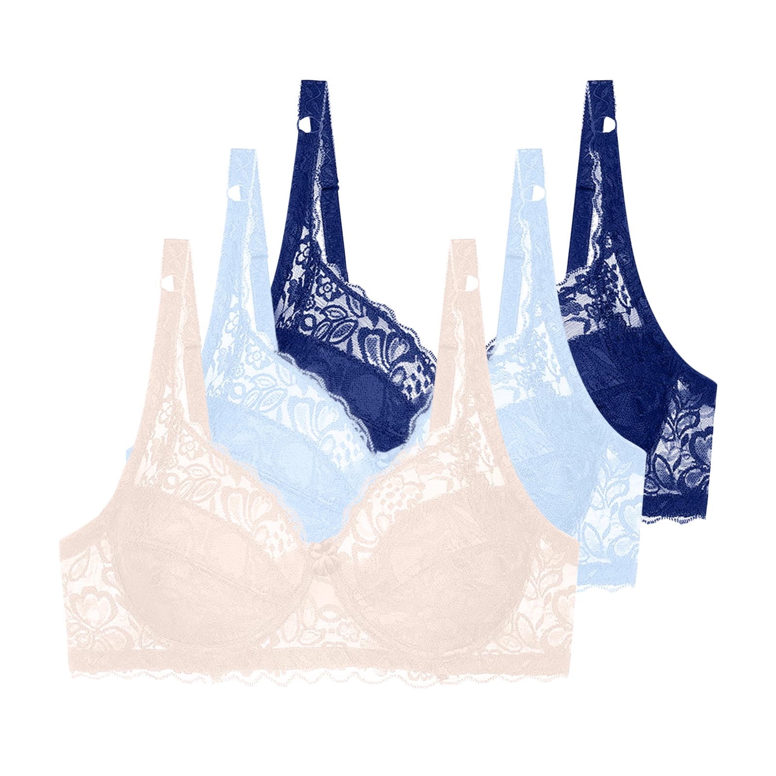 3 Pack Lace Bras for Women Underwire Unpadded Bralettes Full Coverage ...