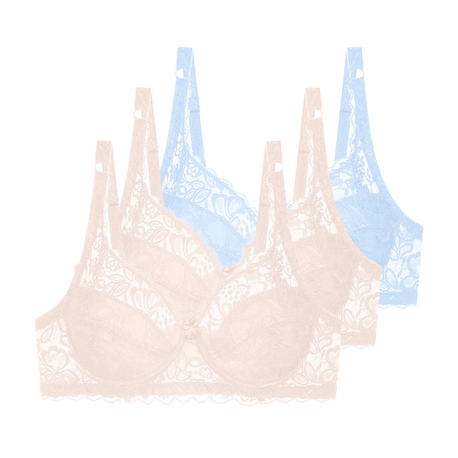 3 Pack Lace Bras for Women Underwire Unpadded Bralettes Full Coverage ...