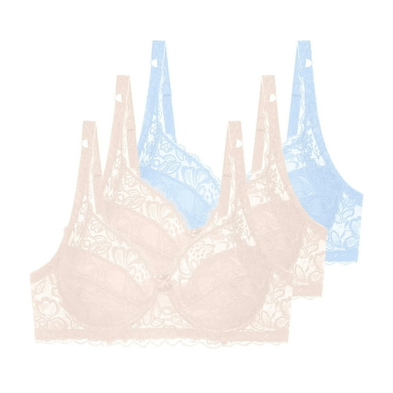 3 Pack Lace Bras for Women Underwire Unpadded Bralettes Full Coverage ...
