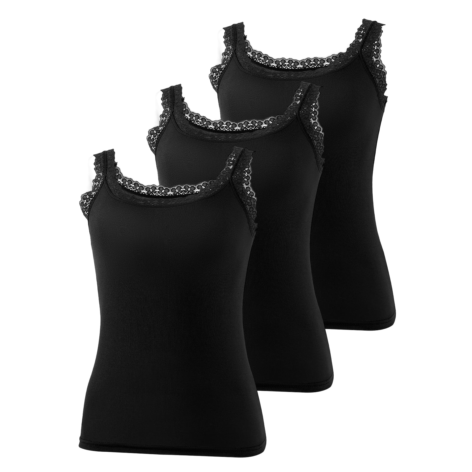 3 Pack Lace Camisole Tank Tops for Women V Neck Soft Ribbed Cotton Cami ...