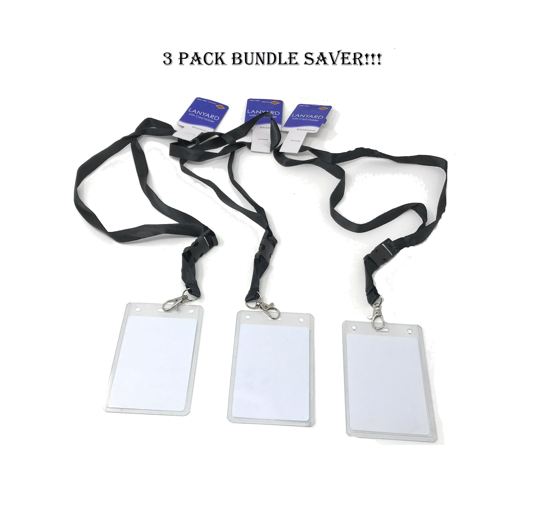 (3 Pack) Lanyards with Card Holders, 25" (Black) - Walmart Business ...