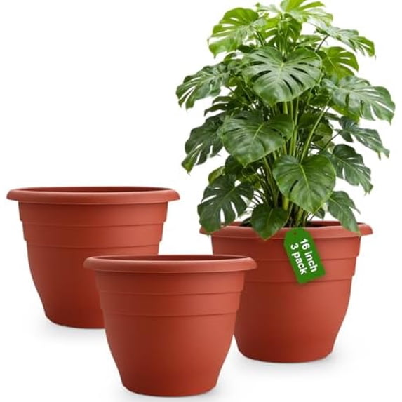 3 Pack Large 16 Inch Plastic Plant Pots for Outdoor Plants,Durable ...