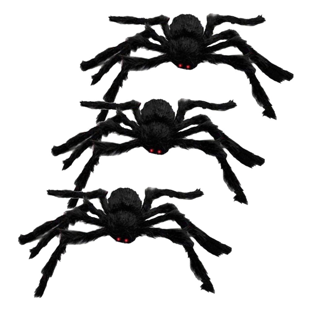 3 Pack Large Black Spider Big Plush Spider Halloween Party Prop Decor ...