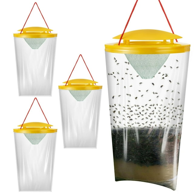 3 Pack Large Fly Traps Outdoor, Disposable Hanging Flies Trap Safe Fly ...