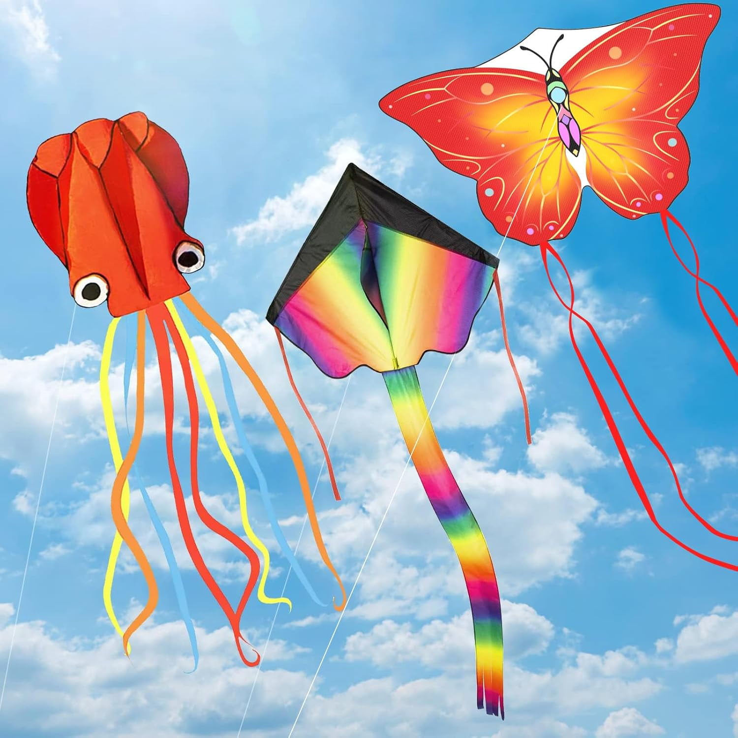3 Pack Large Kites, Large Butterfly Kite, Colorful Delta and Red ...