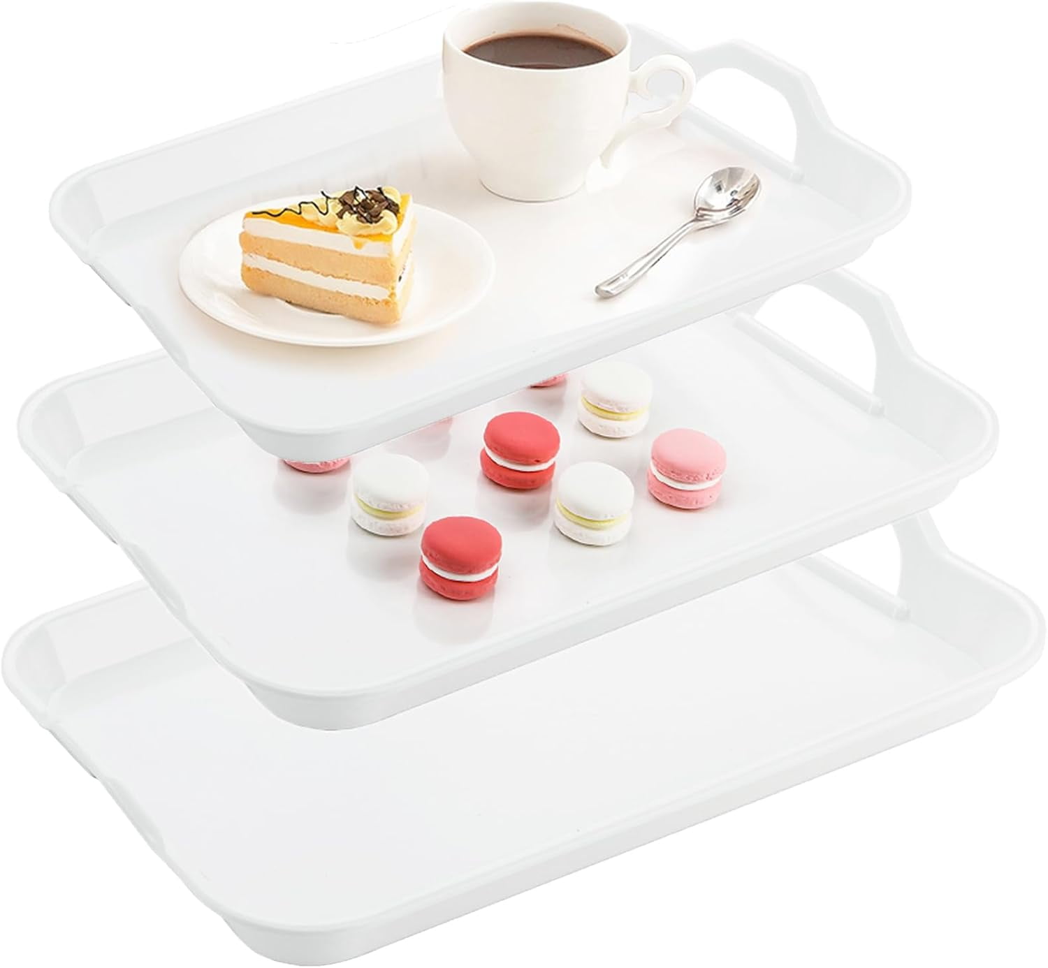 3 Pack Large Melamine Serving Tray with Handles, 17"/15"/13" White ...