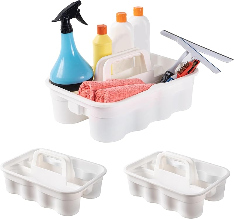 3 Pack Large Plastic Tote Tool & Deluxe Supply Cleaning Caddy with ...