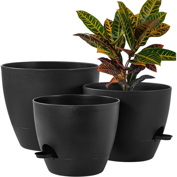 3-Pack Large Self Watering Planter Pots, 12, 10, 9 Inch Indoor Outdoor ...