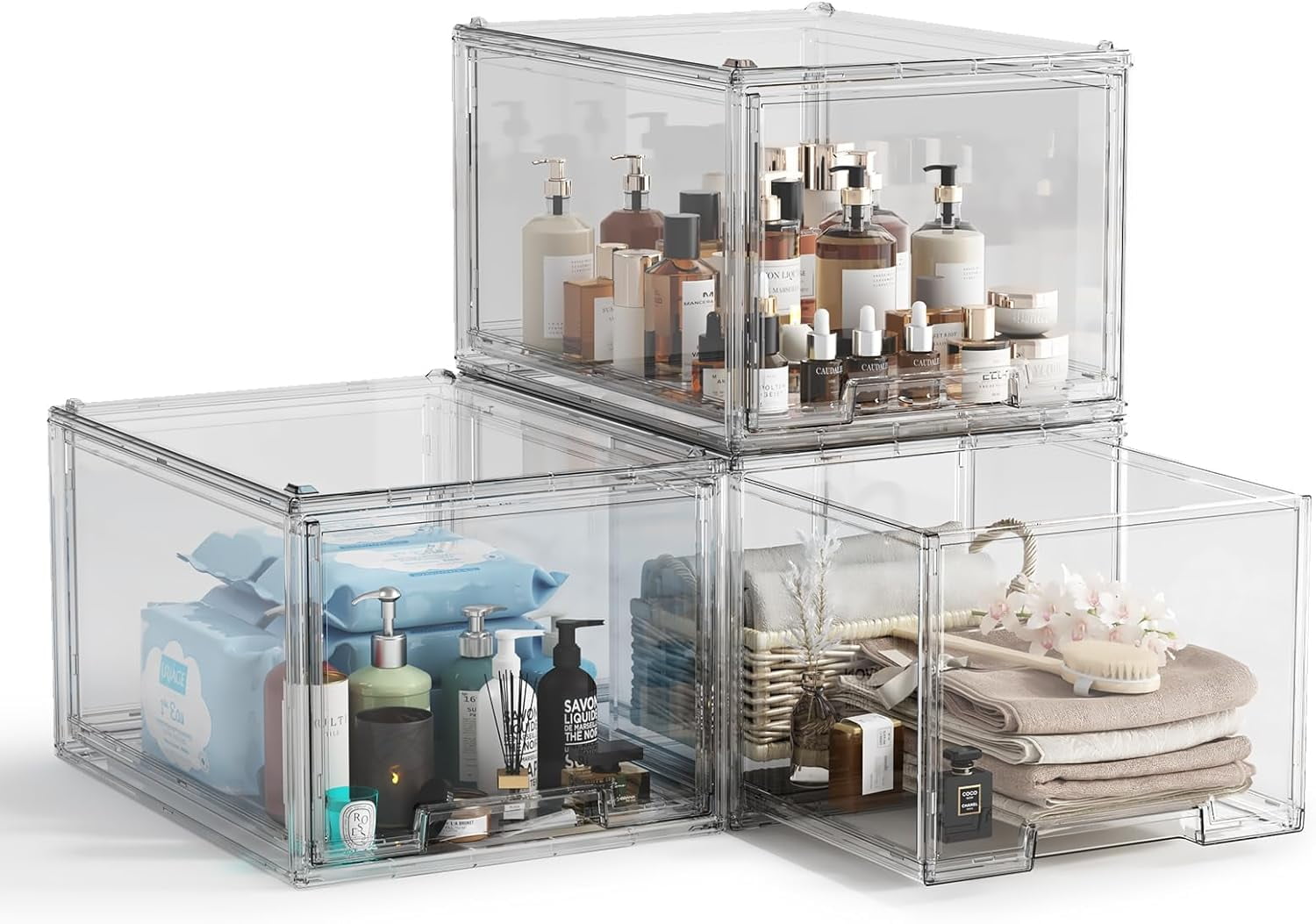 3 Pack Large Stackable Storage Drawers, Clear Plastic Drawer Organizer ...