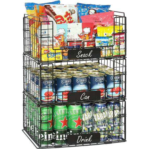 x-Cosrack 3 Pack Large Stackable Kitchen Baskets, Fruit/Vegetable ...