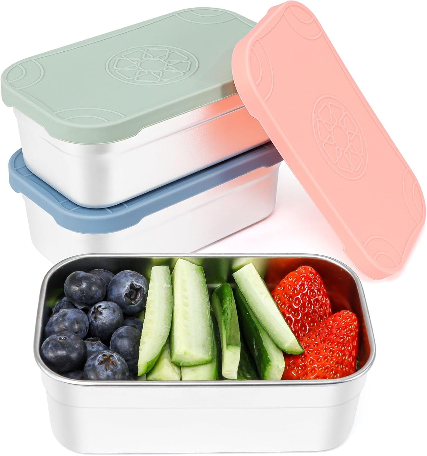 3-Pack Large Stainless Steel Snack Containers with Silicone Lids - 15oz ...