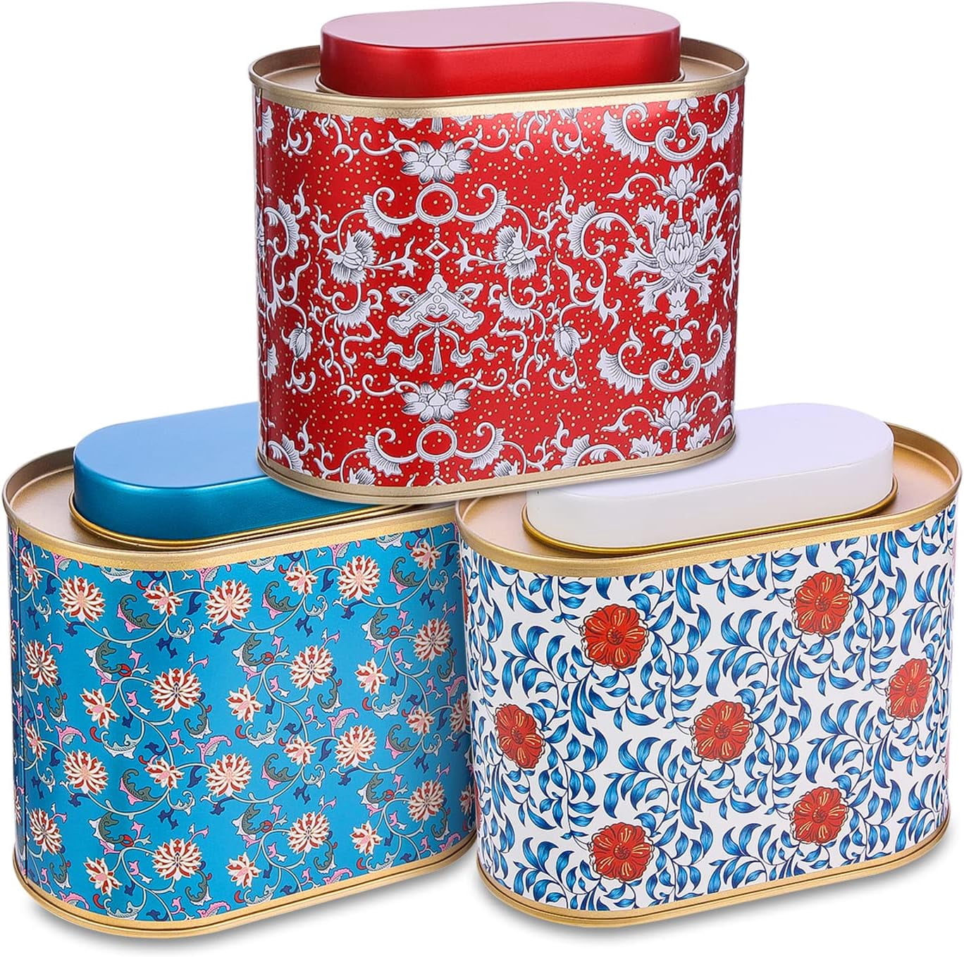 3-Pack Large Tea Tins for Loose Tea With Lid - Metal Sealed Jar Tea ...