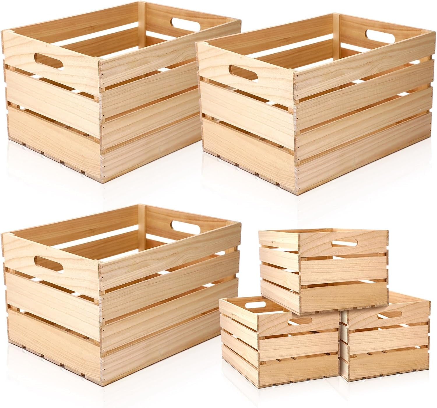 3 Pack Large Wood Crates 16 Inch Farmhouse Wooden Crates with Handles ...