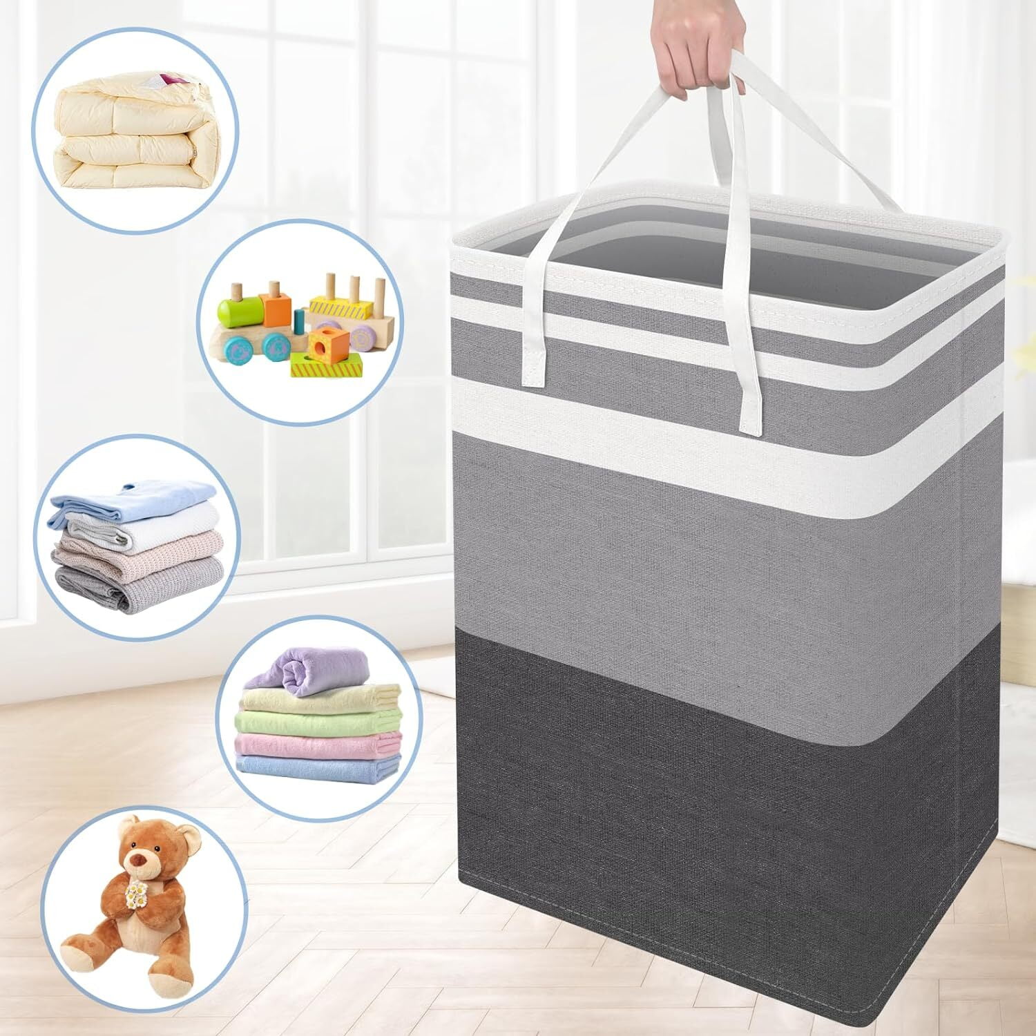 3-Pack Laundry Basket, Freestanding＆Waterproof Laundry Hamper ...