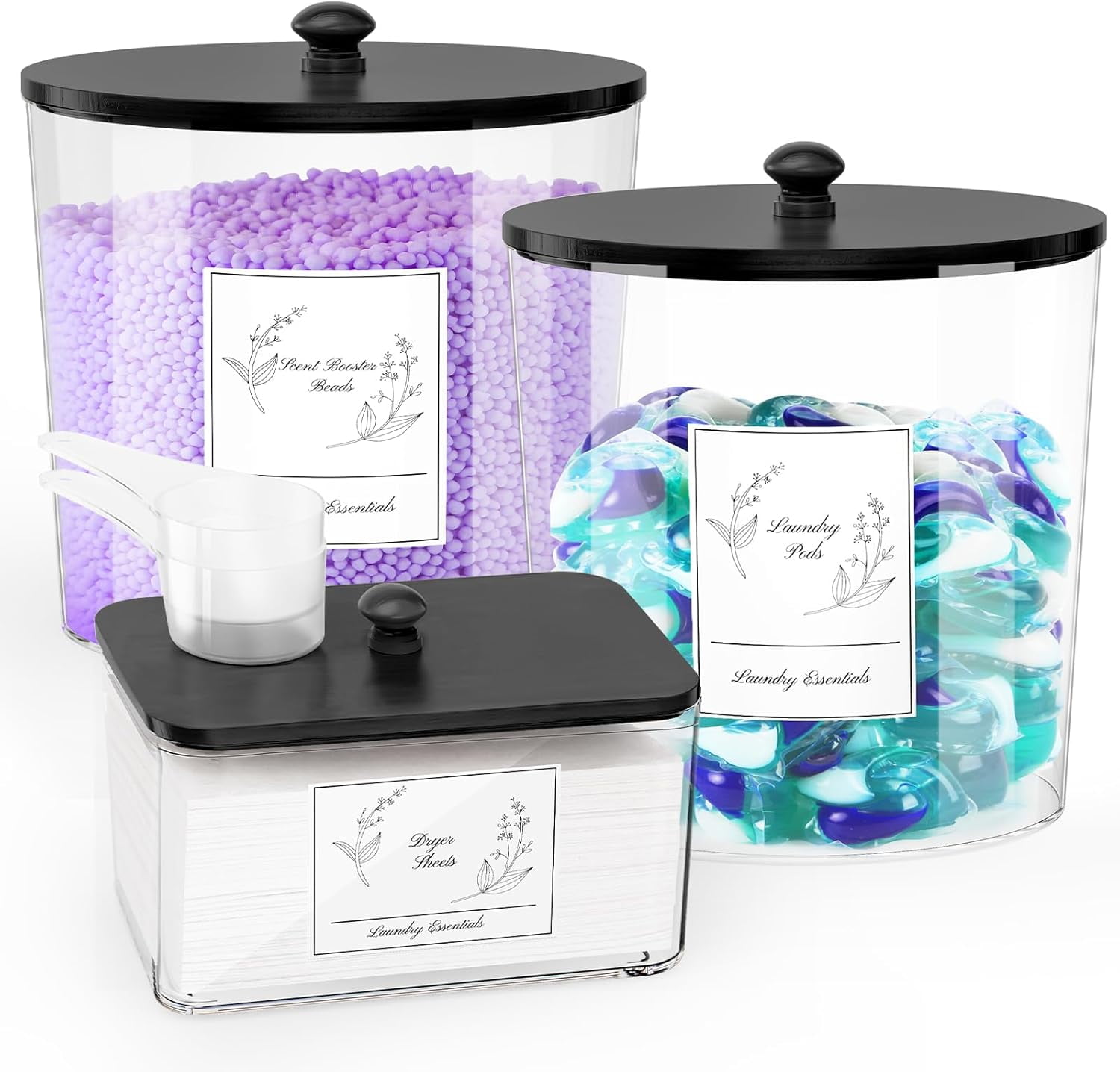 3 Pack Laundry Powder Container & Dryer Sheet Holder, Plastic Laundry ...