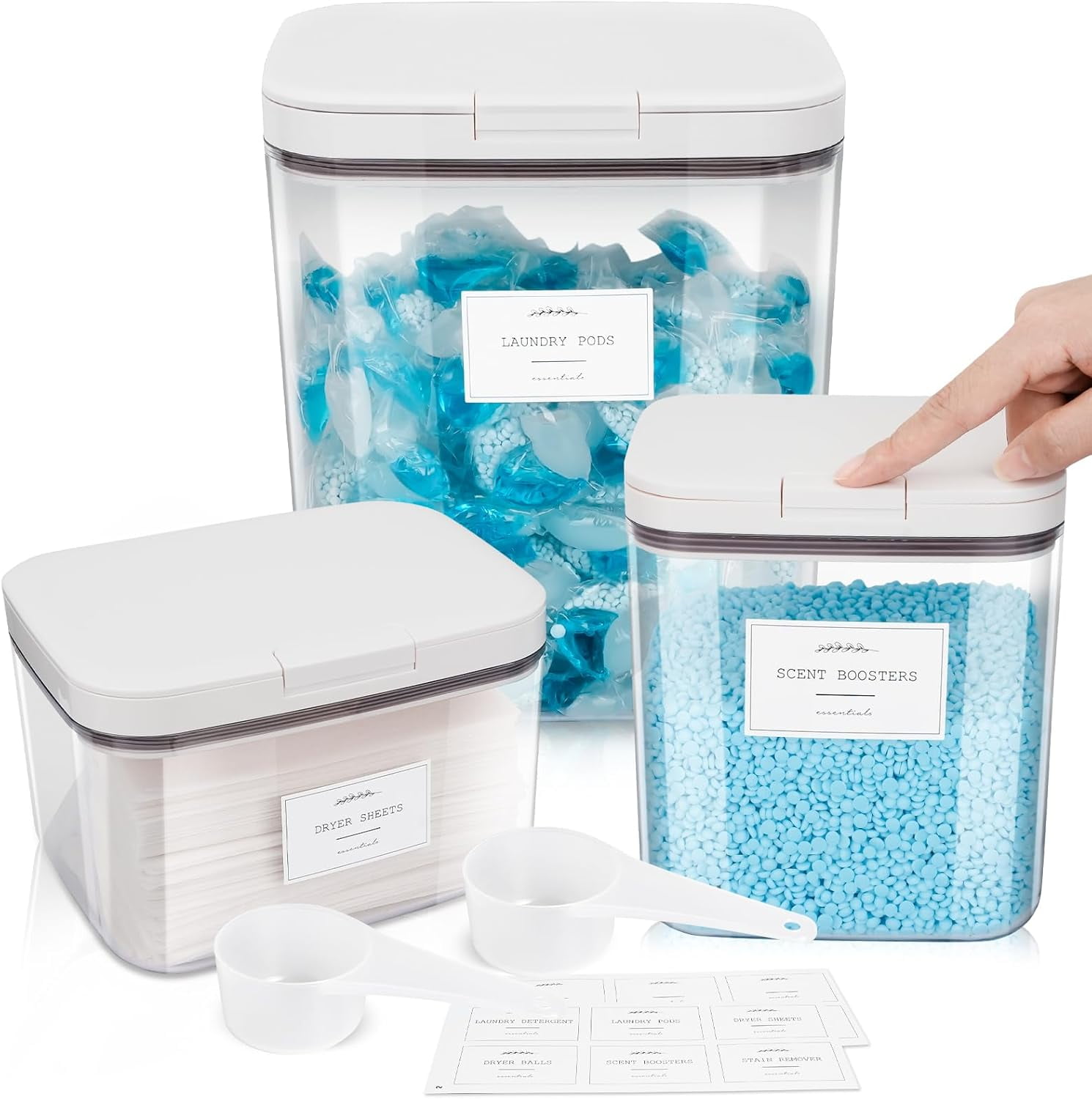 3 Pack Laundry Powder Containers & Dryer Sheet Holder with Lids ...