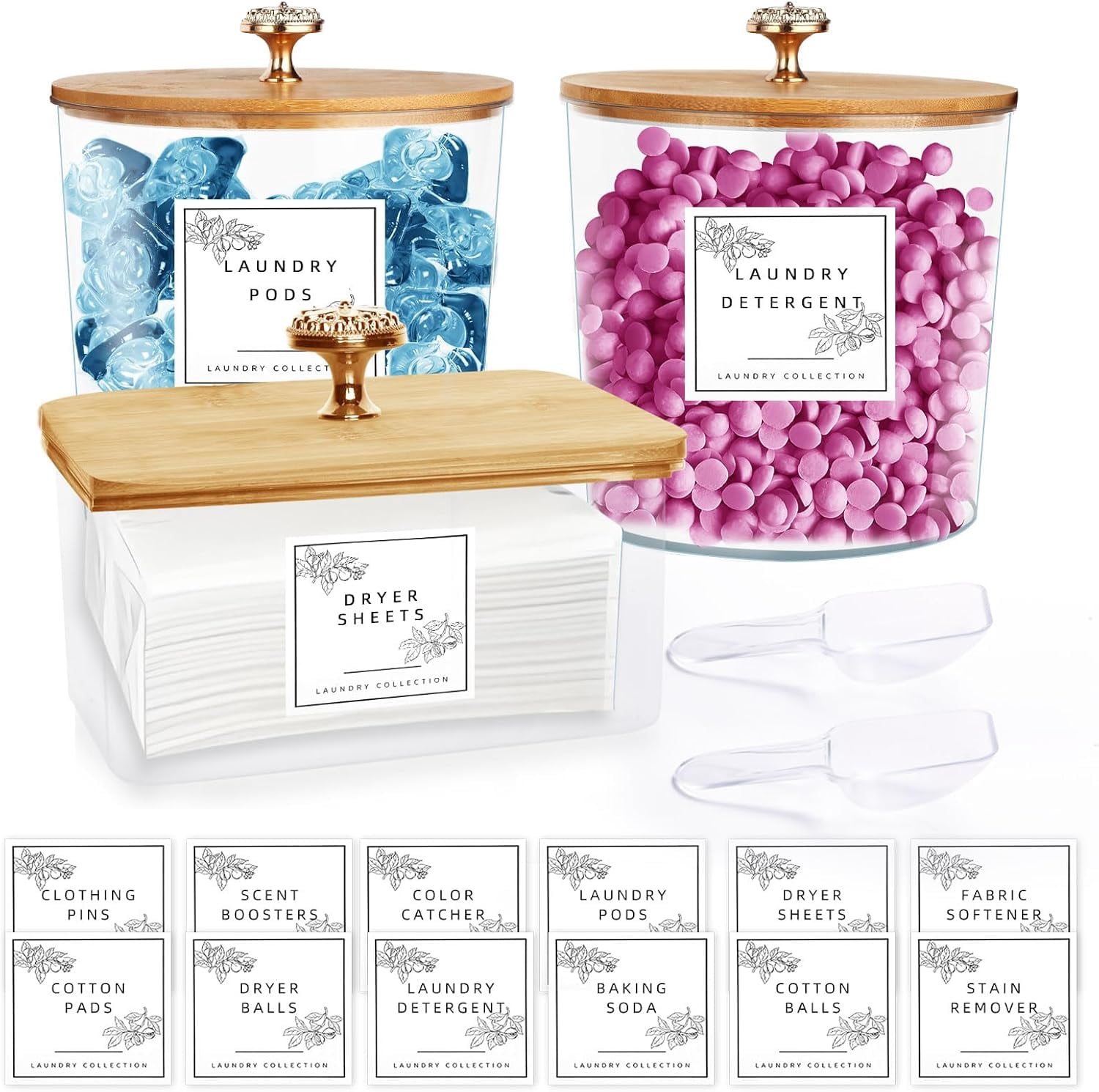 3 Pack Laundry Room Organization Storage Containers Acrylic Jars and ...