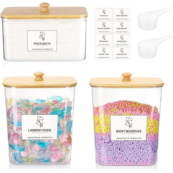 3 Pack Laundry Room Organization Storage Containers, Clear Laundry Pod ...