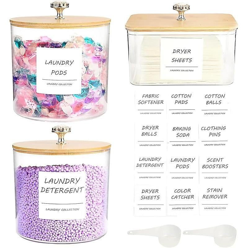 3 Pack Laundry Room Organization Storage Containers, Plastic Clear ...