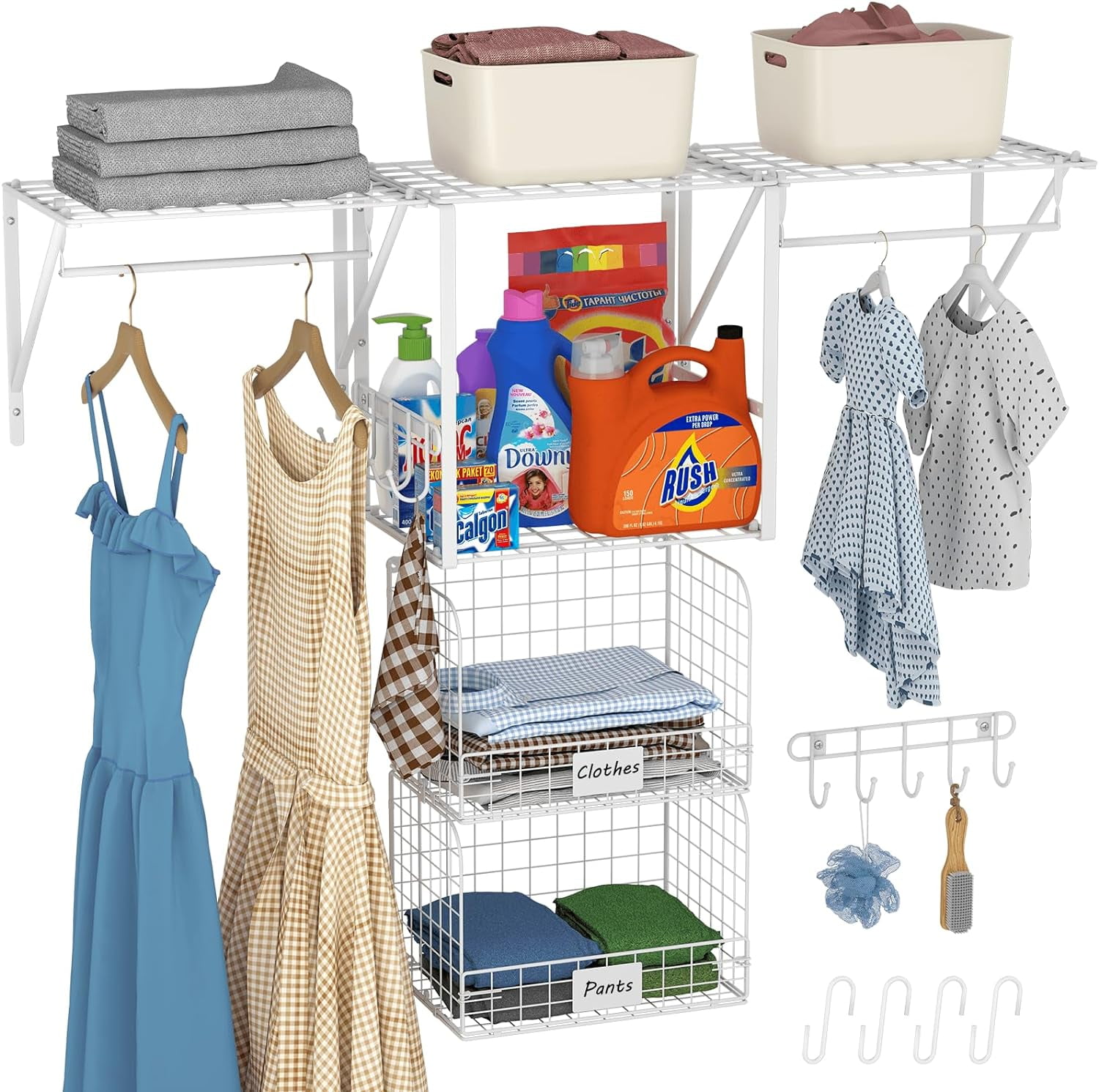3 Pack Laundry Room Shelves Wall Mounted with Wire Storage Baskets ...