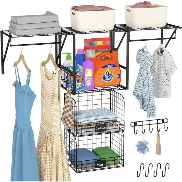 3 Pack Laundry Room Shelves with Wire Storage Baskets, Over Washer and ...