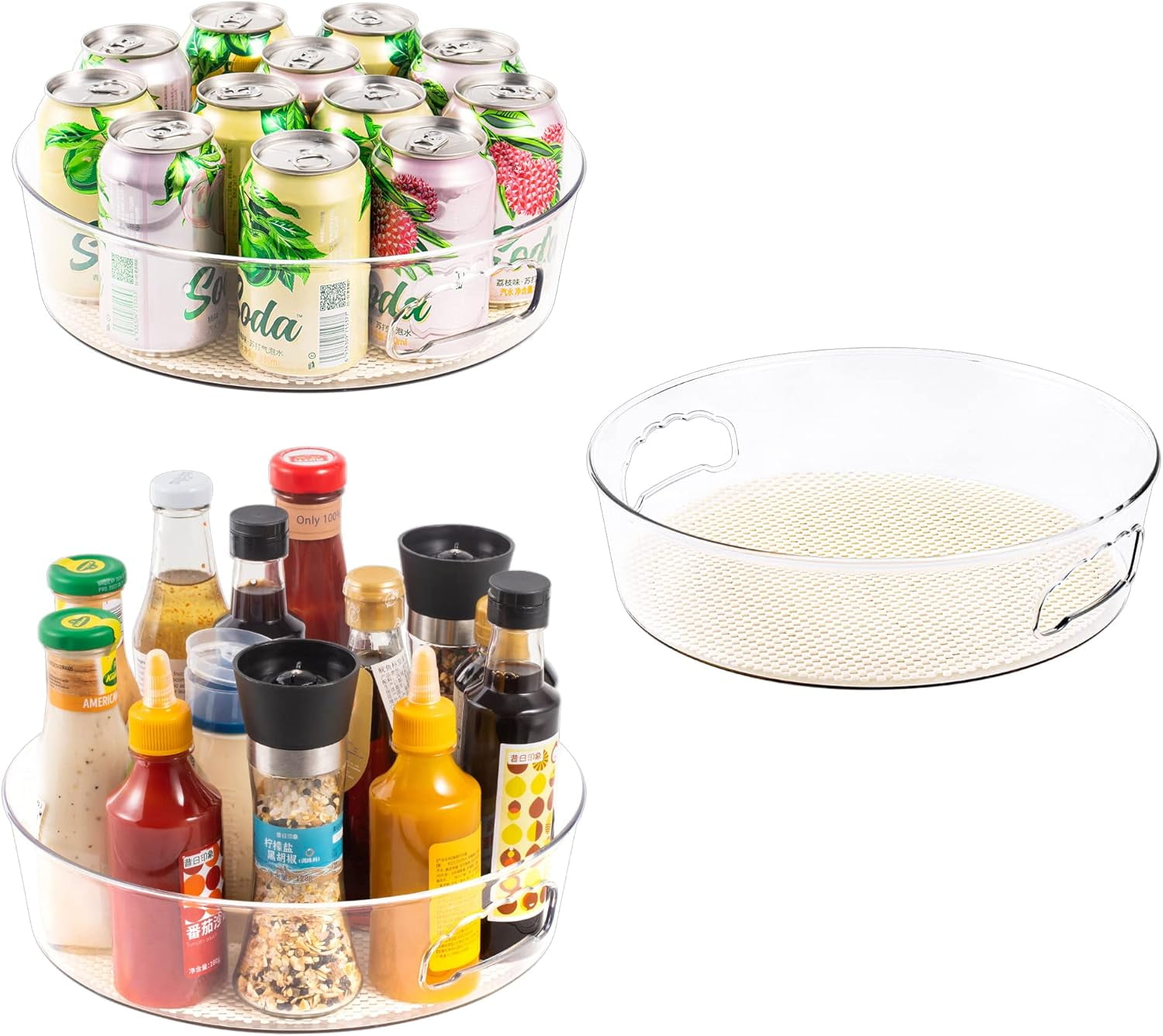 3 Pack Lazy Susan Organizer for Pantry Storage with Non-Skid Liner, 12 ...