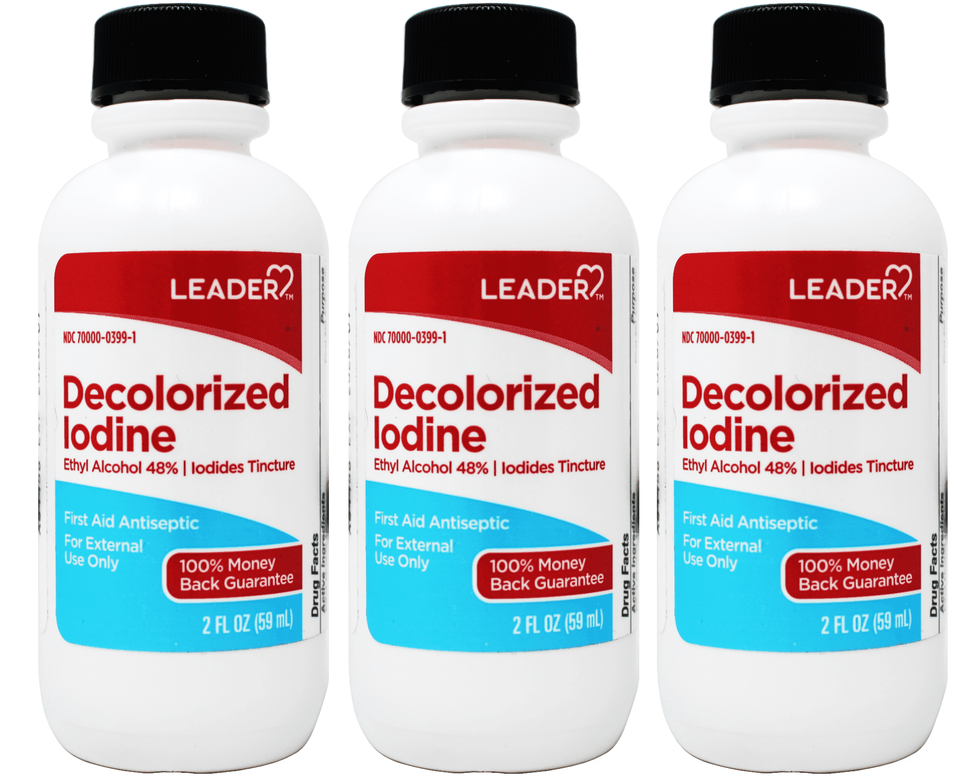 3 Pack - Leader Decolorized Iodine First Aid Antiseptic 2 fl oz ...