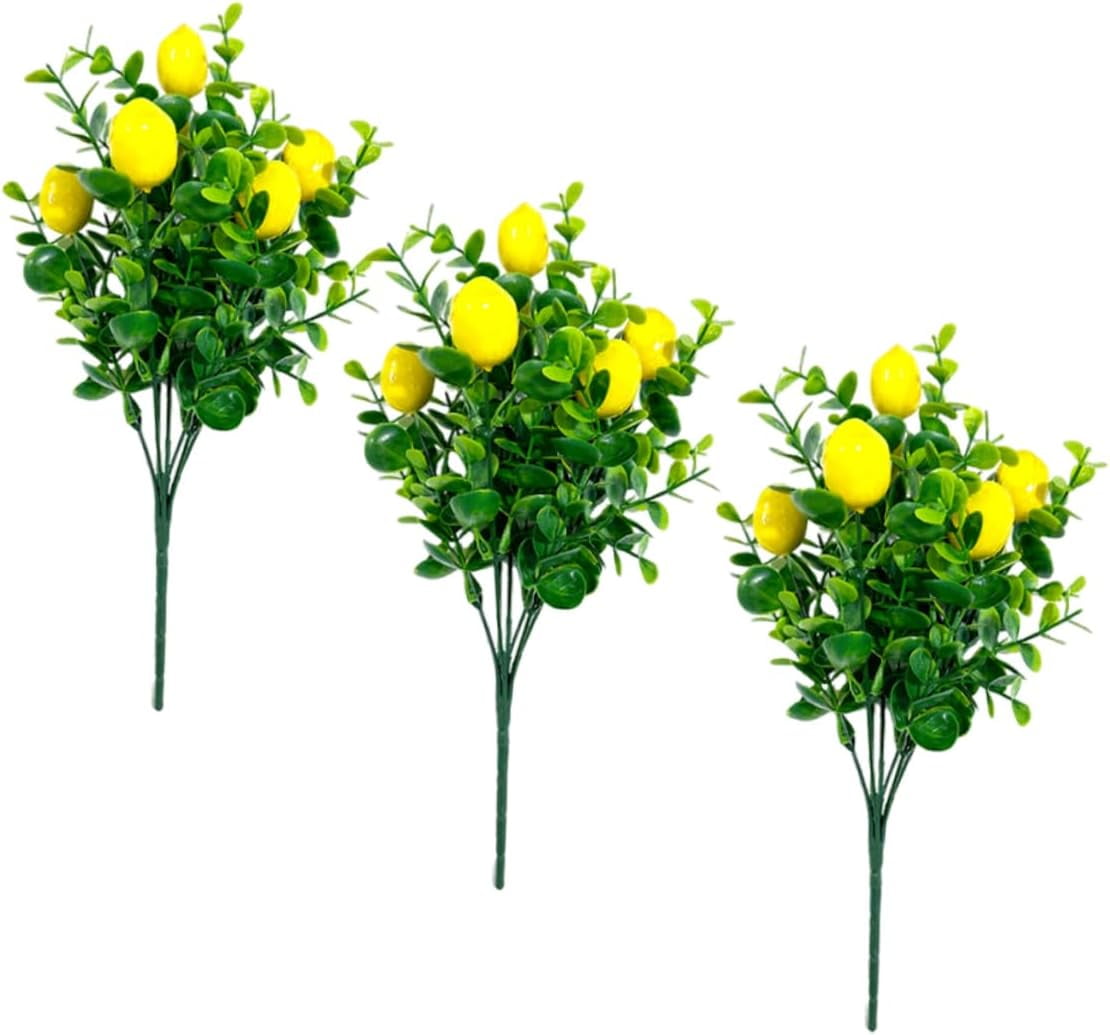 3 Pack Lemon for Decoration Fake Lemon Branches Artificial Vivid Yellow ...